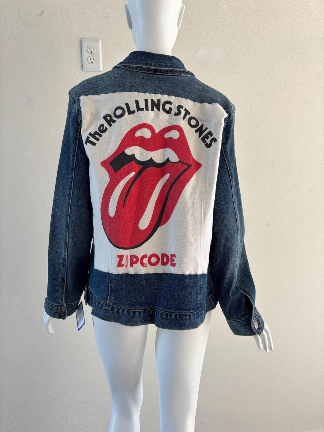 Rolling Stones Denim Jacket – Zipcode Tour Patch, Upcycled Jean, XL/L ...