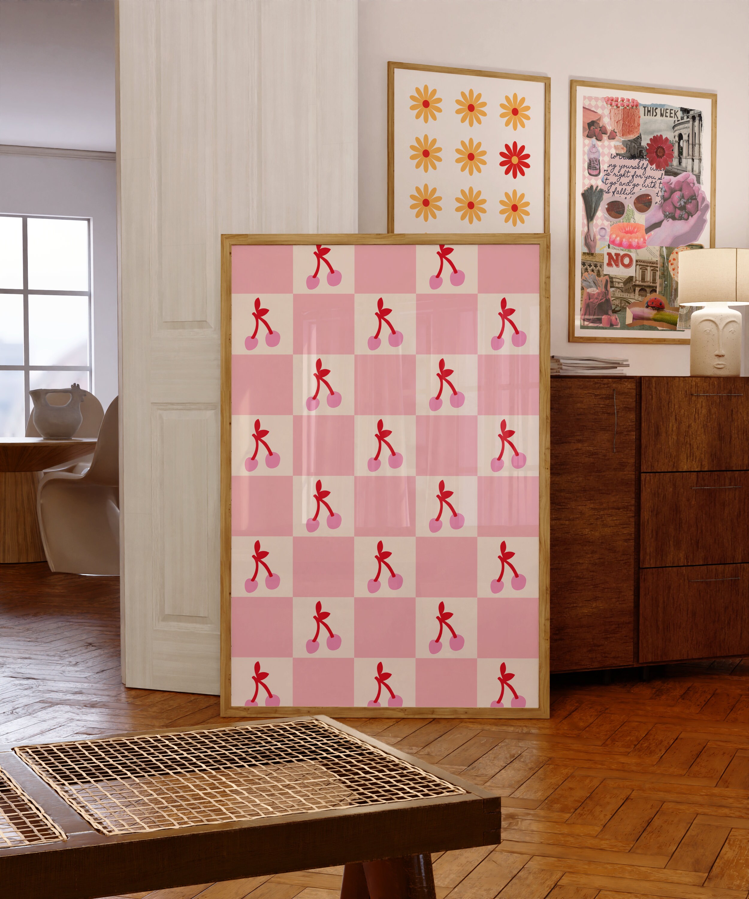 Pink Cherry Checkered Digital Wall Art/poster - Etsy