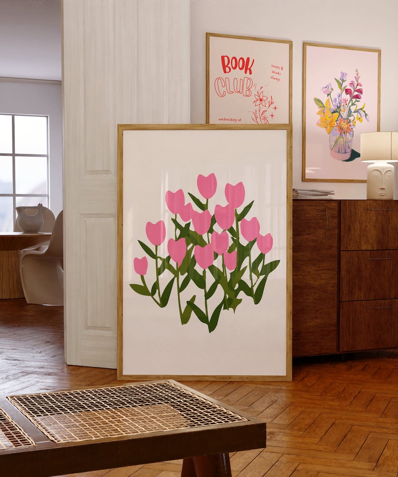 Green&pink Bunch of Tulips Digital Wall Art/poster - Etsy