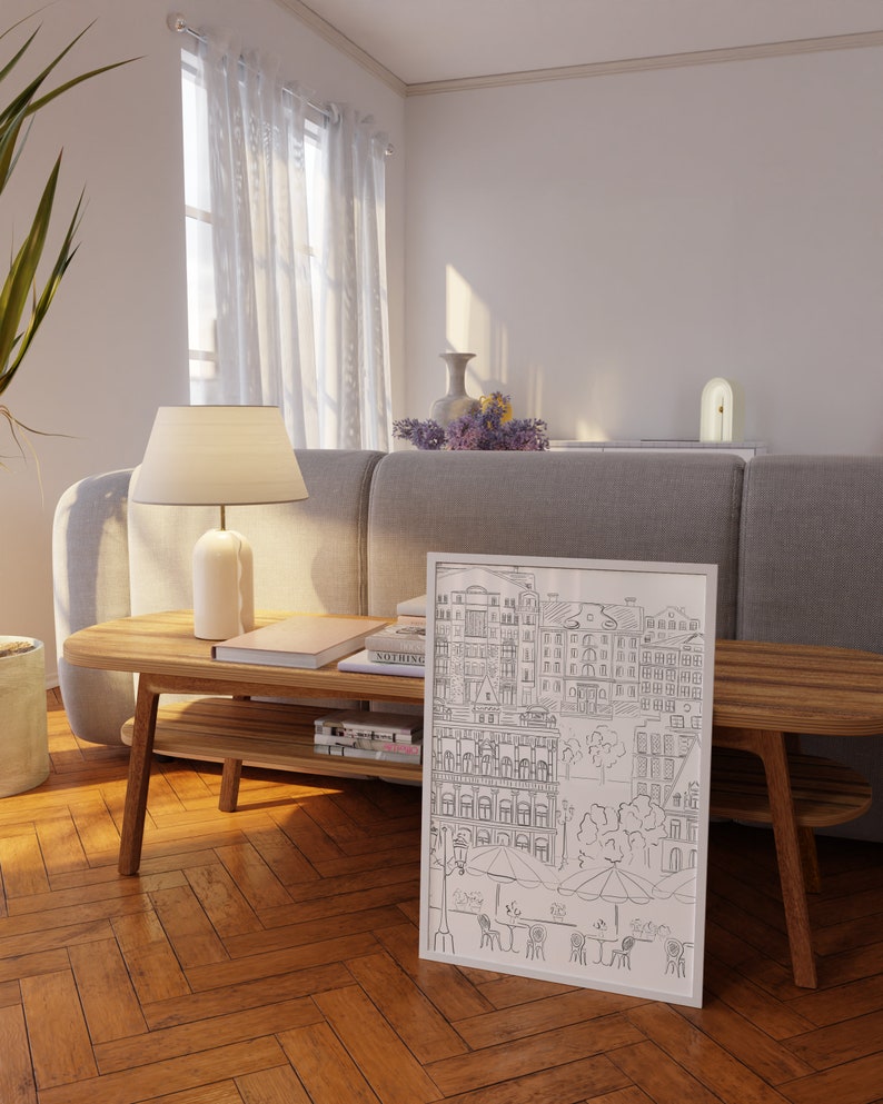 Monochrome Beautiful City Architecture Sketch Digital Wall Art/poster ...