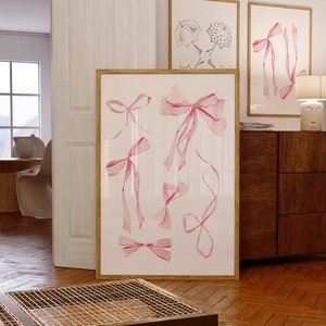 Coquette Room Decor, Balletcore Wall Art, Watercolor Bow Print, Pink ...