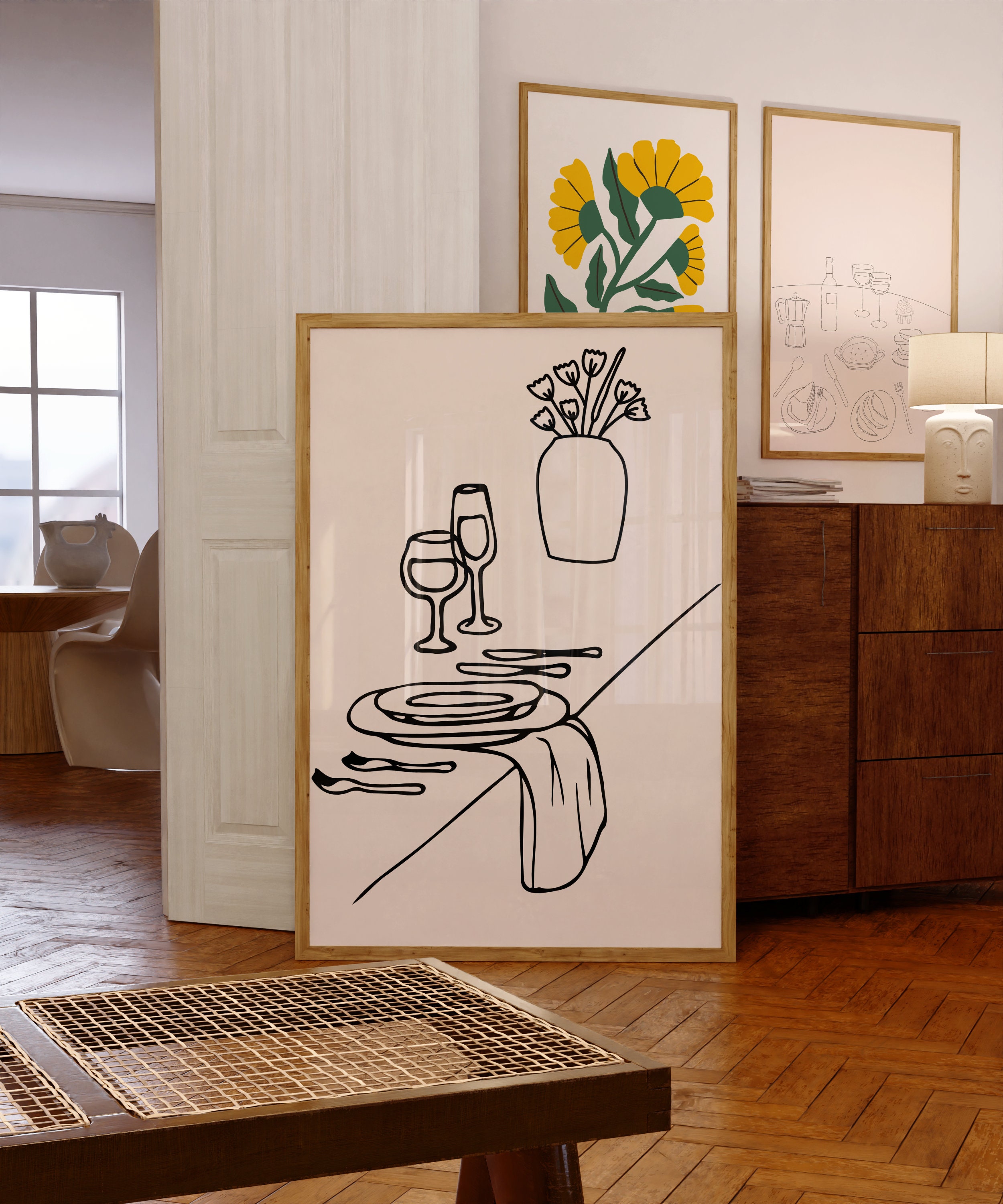Minimalist Dinner Table Setting Drawing Digital Wall - Etsy