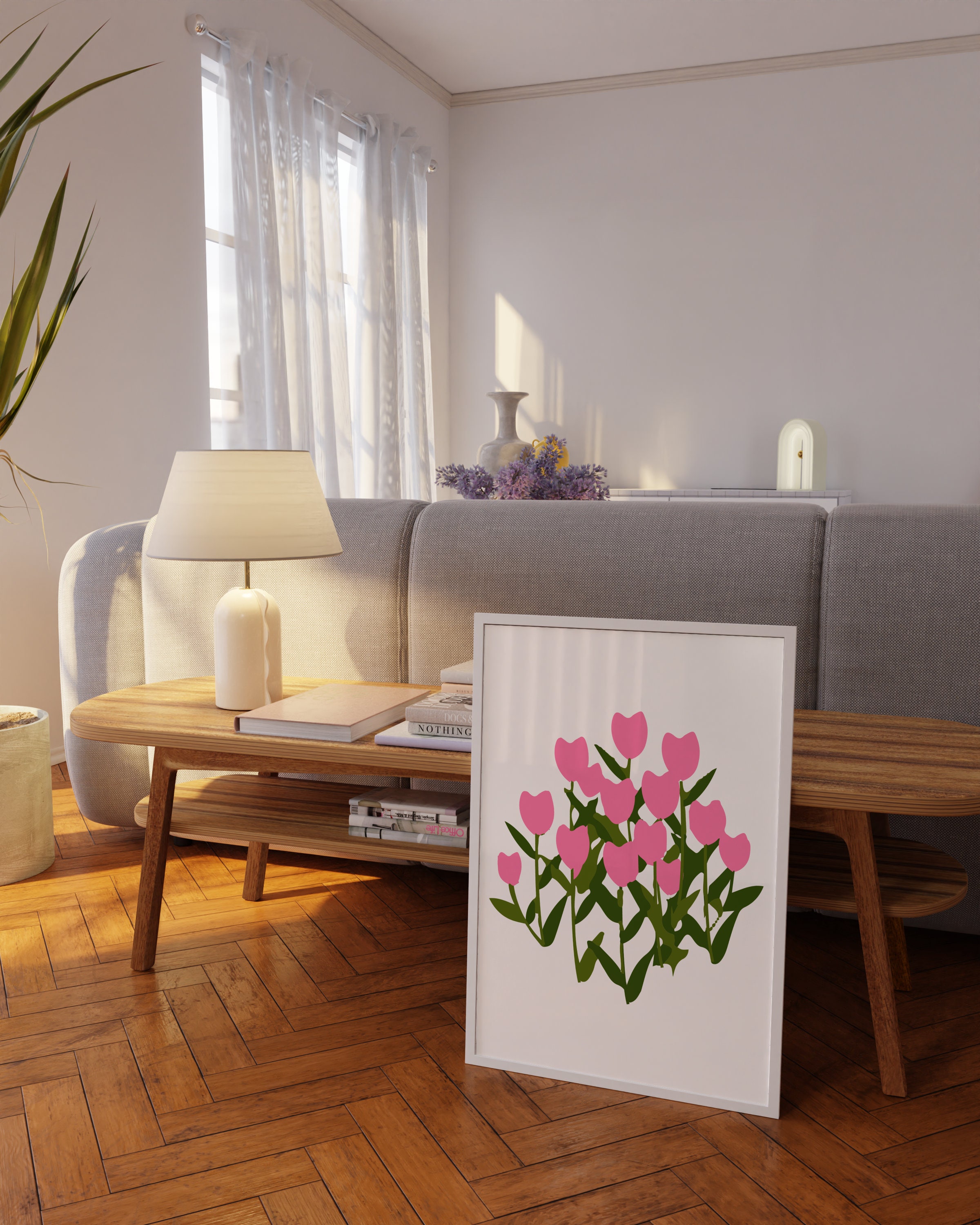 Green&pink Bunch of Tulips Digital Wall Art/poster - Etsy