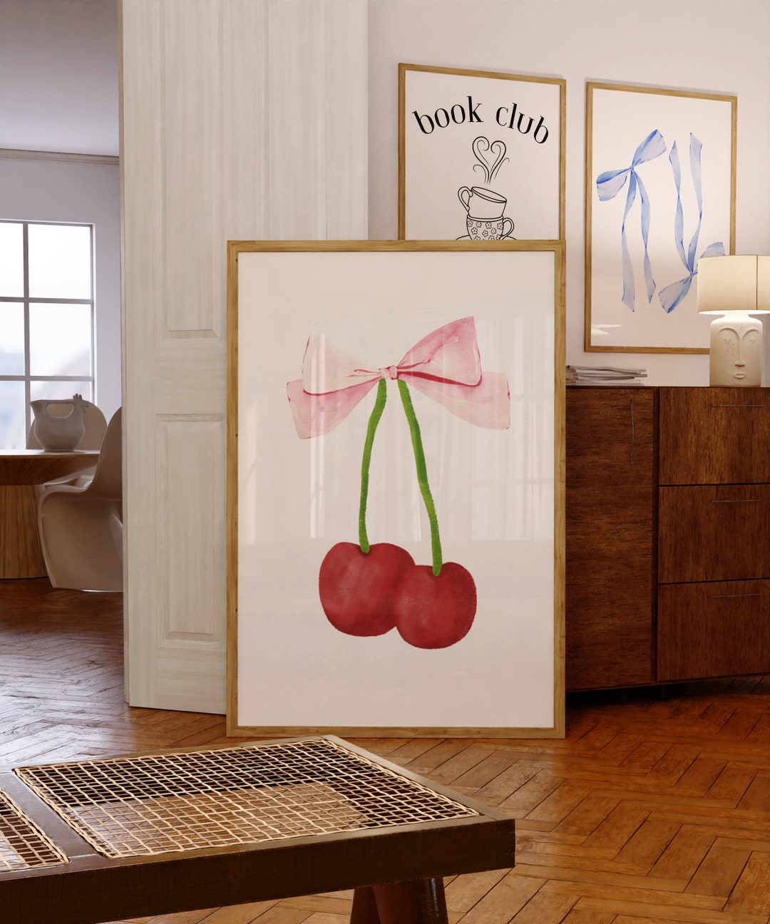 Coquette Pink Bow Cherries Digital Wall Art/poster - Etsy