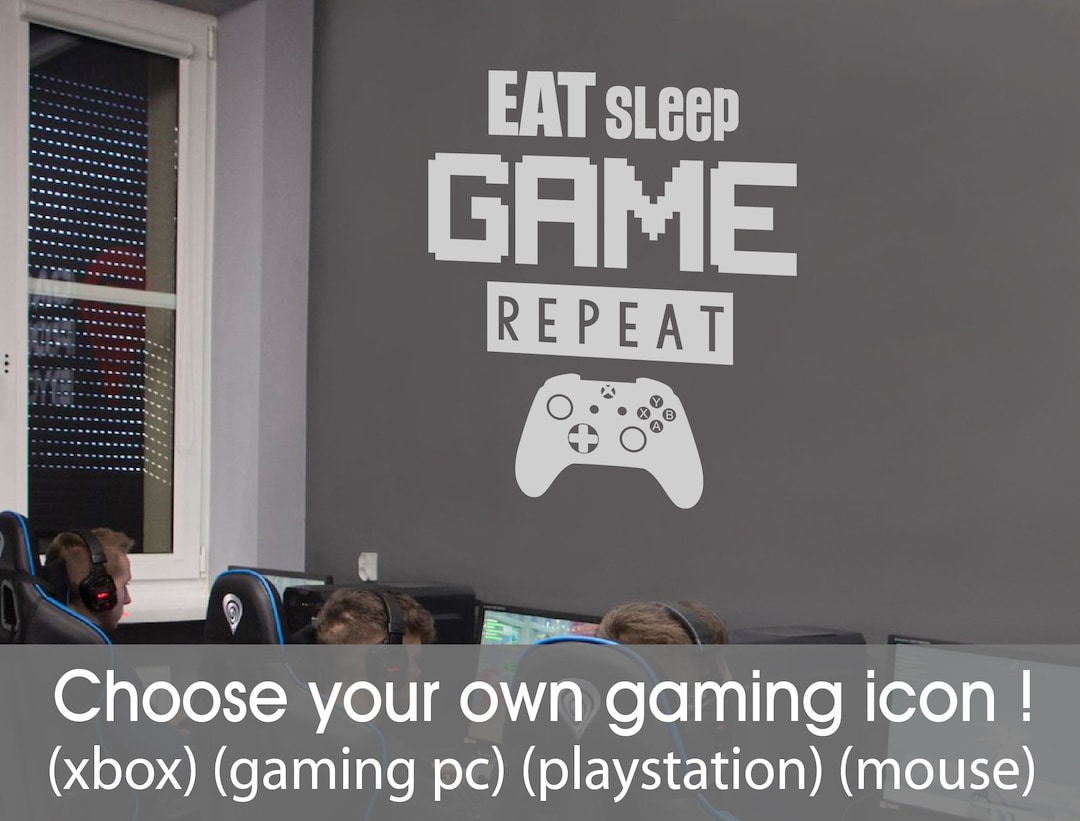 Gaming Wall Sticker, Gaming Wall Art, Gamer Wall Decal, Eat Sleep Game ...