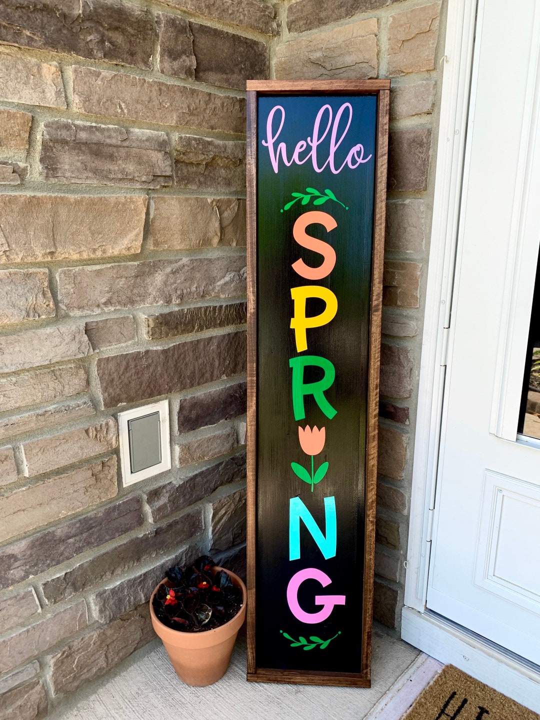 Hello Spring Front Porch Sign Leaner, Spring Home Decor, Framed Spring ...