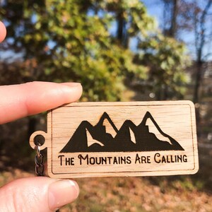 The Mountains Are Calling Keychain | Wood Mountain Keyring | Hiking ...