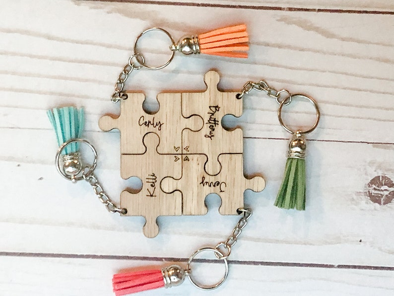 Personalized Wooden Puzzle Piece Keychain, Engraved Name Friendship ...