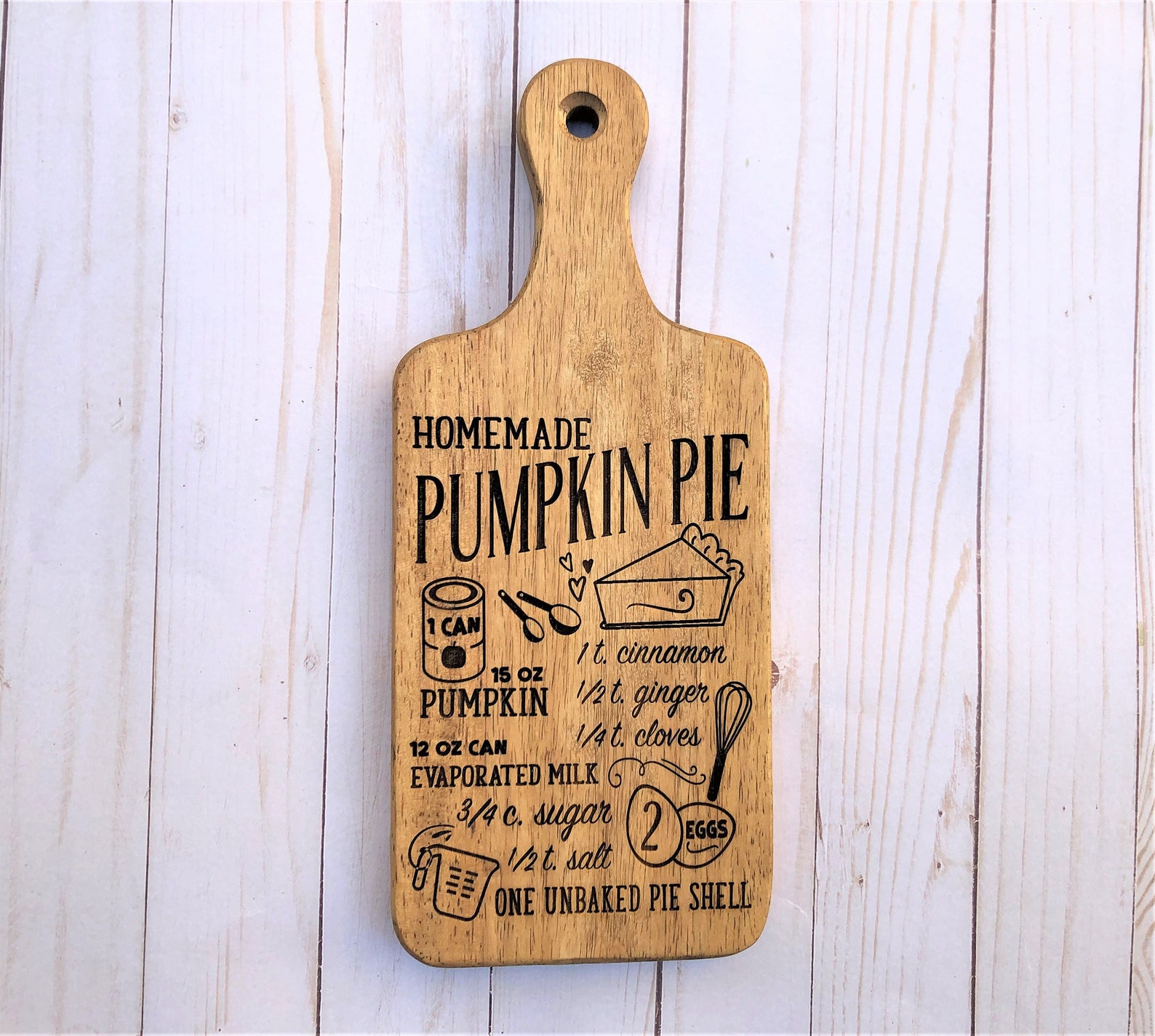 Pumpkin Pie Recipe Board Recipe Cutting Board Farmhouse - Etsy