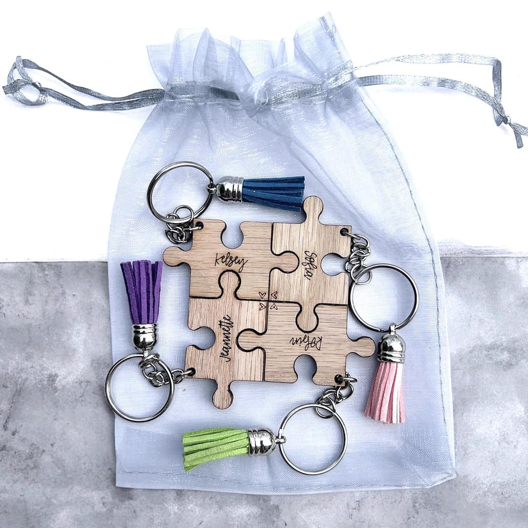 Personalized Wooden Puzzle Piece Keychain, Engraved Name Friendship ...