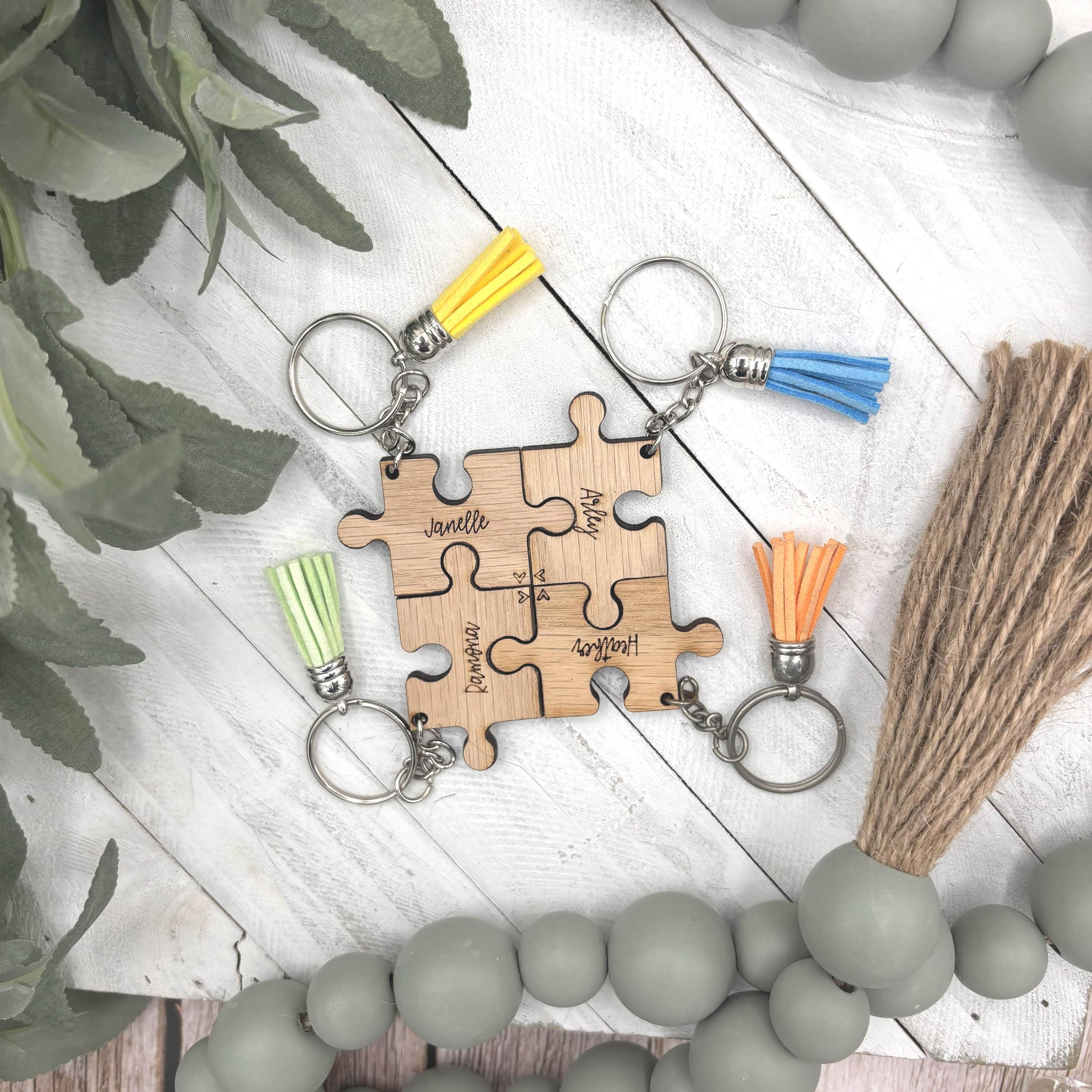 Personalized Wooden Puzzle Piece Keychain, Engraved Name Friendship ...