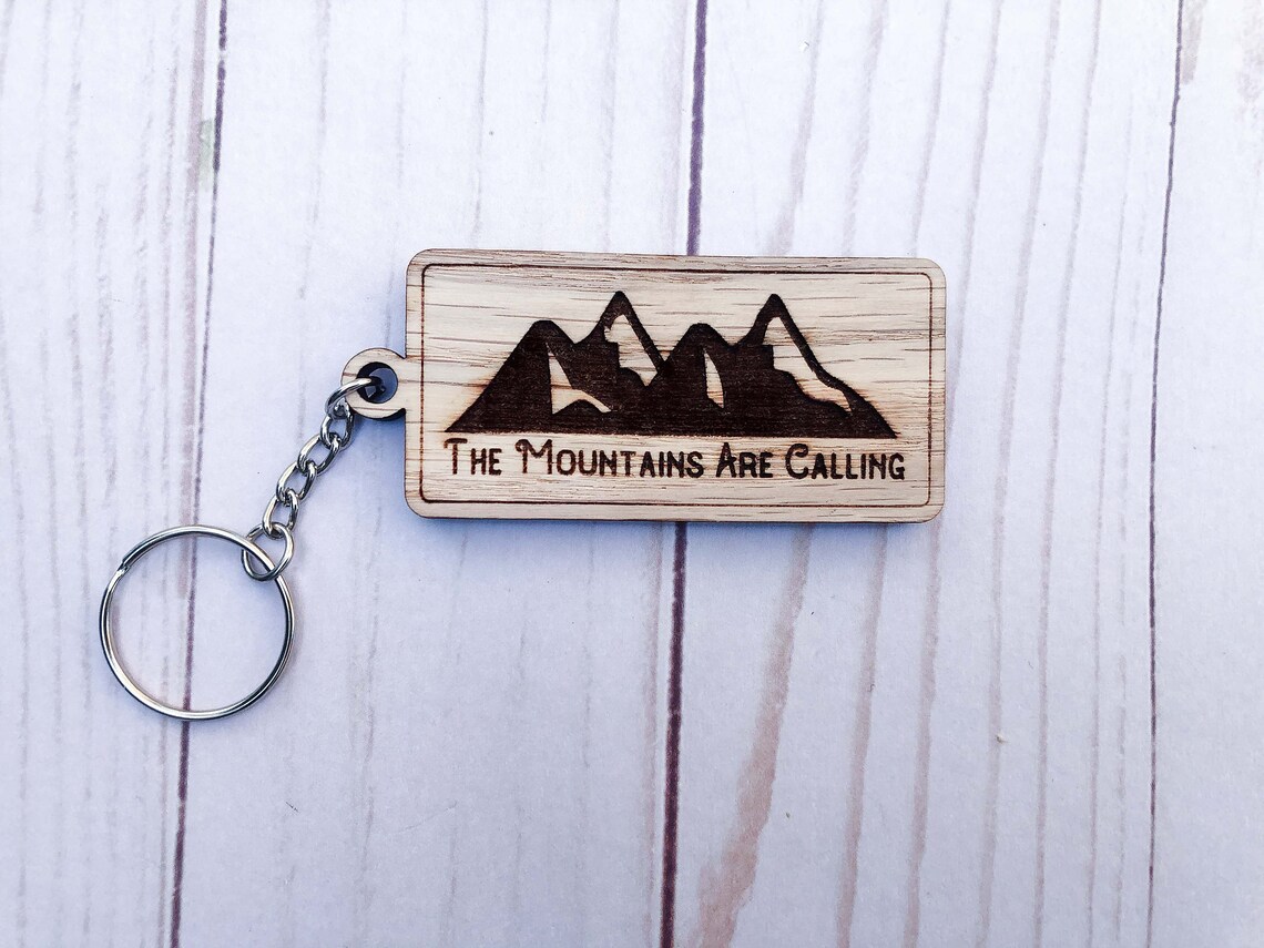 The Mountains Are Calling Keychain Wood Mountain Keyring | Etsy