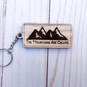 The Mountains Are Calling Keychain | Wood Mountain Keyring | Hiking ...
