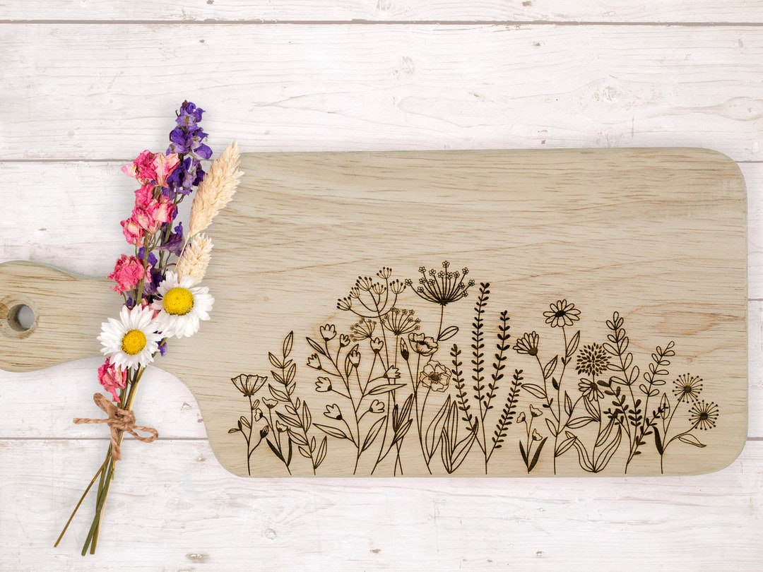 Wildflower Engraved Cutting Board Cottagecore Decor Charcuterie Board ...