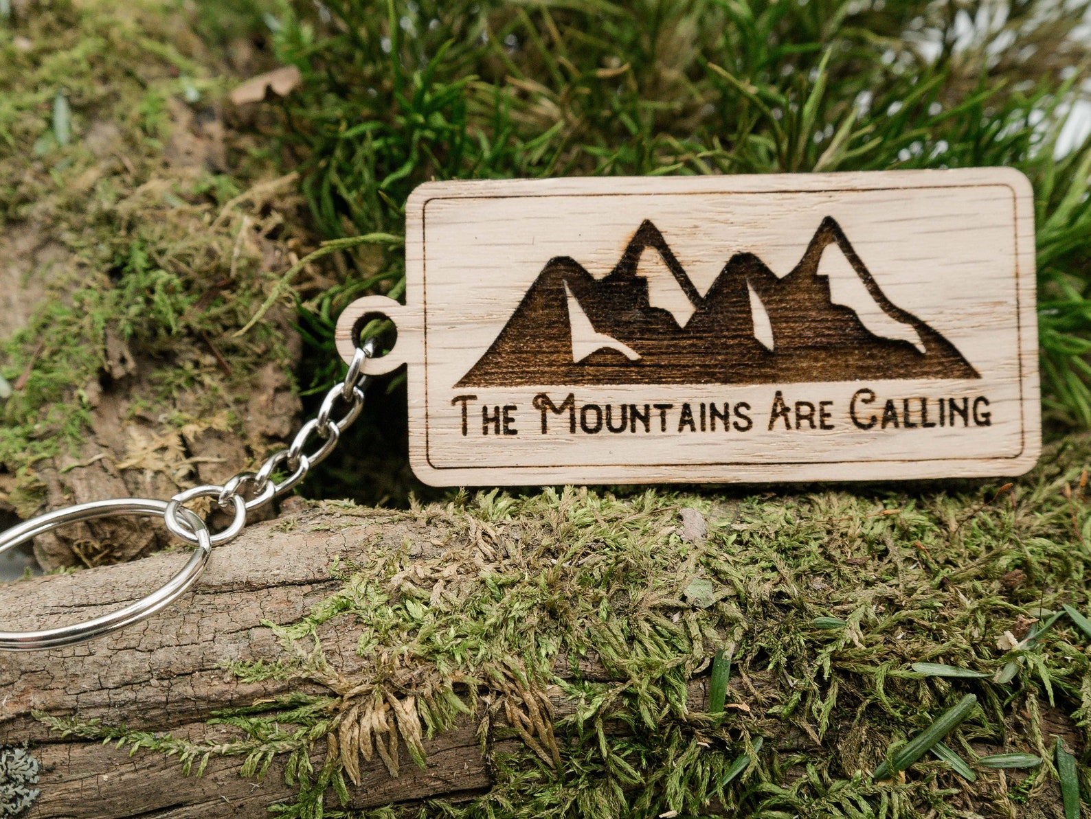 The Mountains Are Calling Keychain Wood Mountain Keyring Hiking Lovers ...