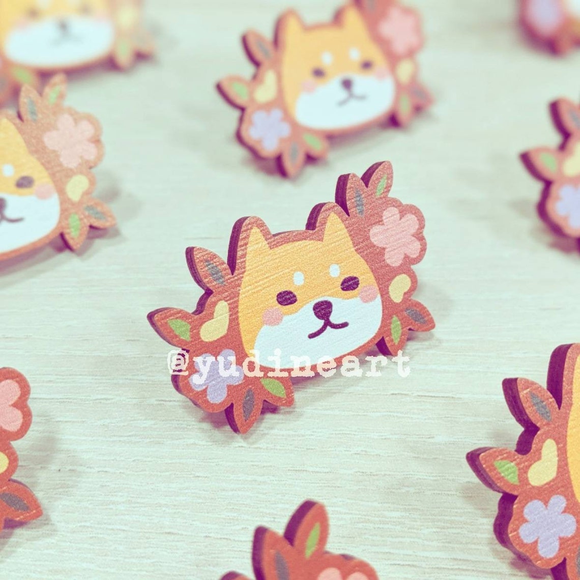 Floral Doge Pin Cute Shiba Inu Wooden Pin - Etsy