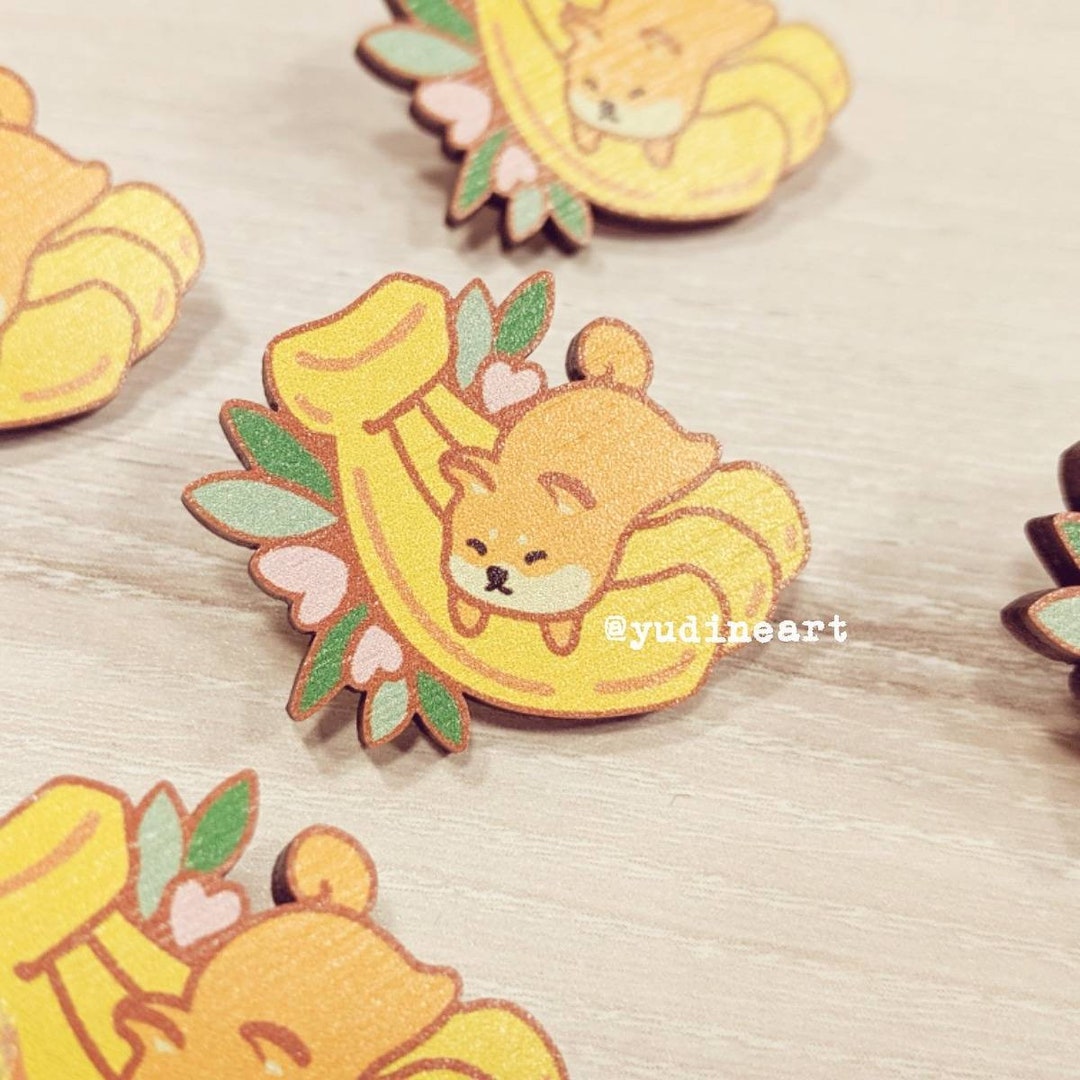 Banana Doge Pin Cute Shiba Inu Wooden Pin - Etsy
