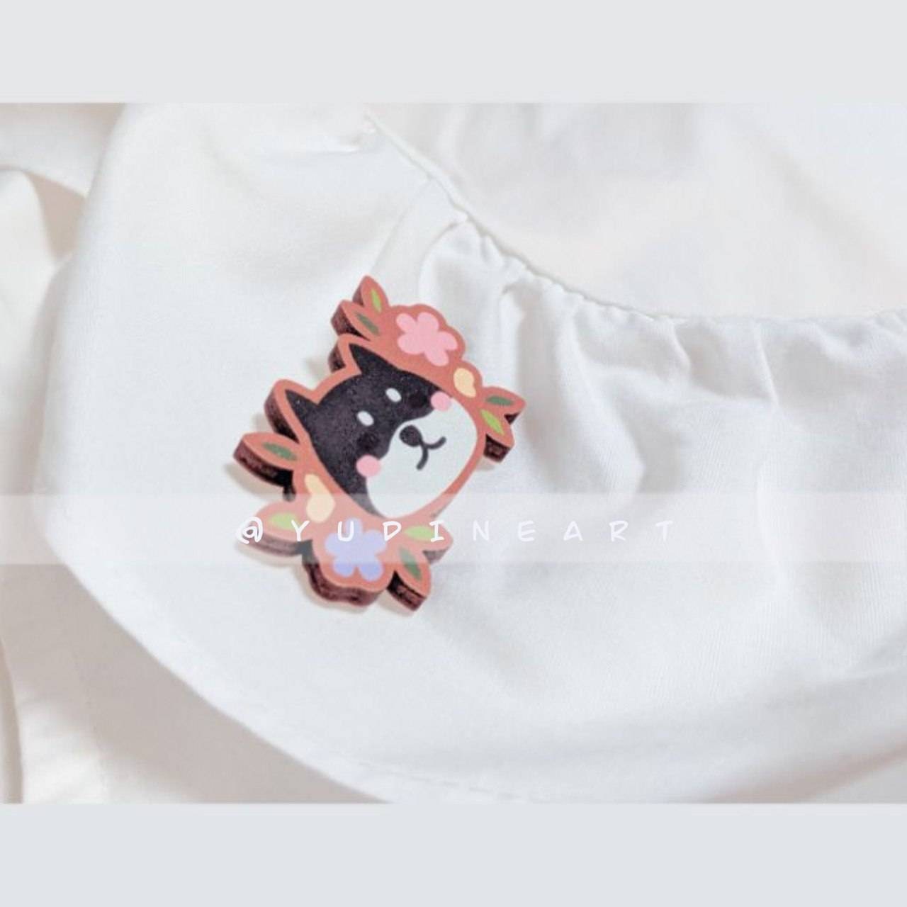 Floral Doge Pin Cute Shiba Inu Wooden Pin - Etsy
