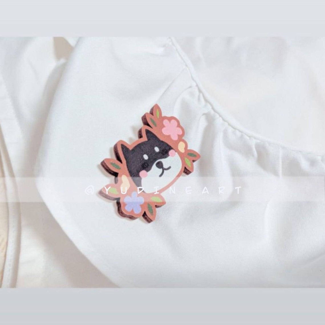 Floral Doge Pin Cute Shiba Inu Wooden Pin - Etsy