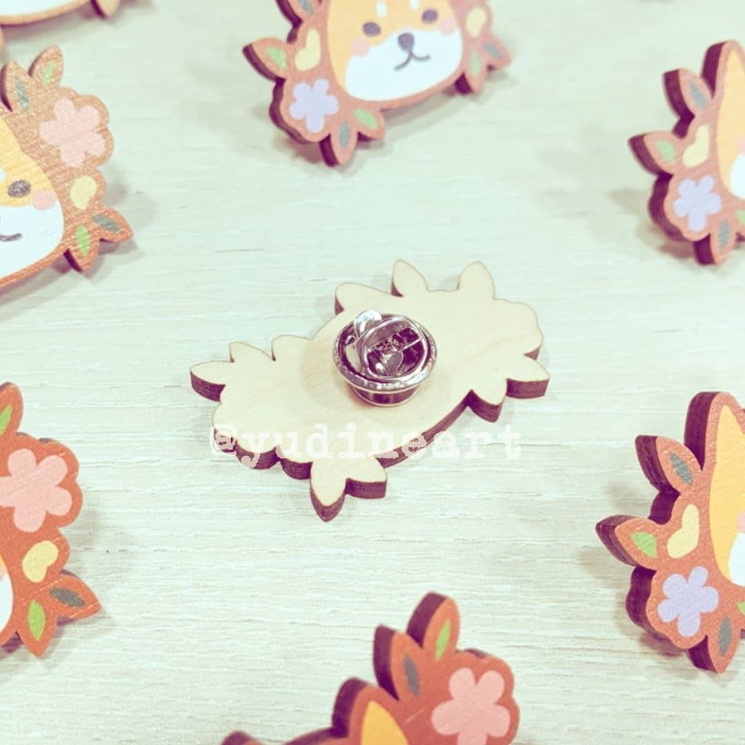 Floral Doge Pin Cute Shiba Inu Wooden Pin - Etsy