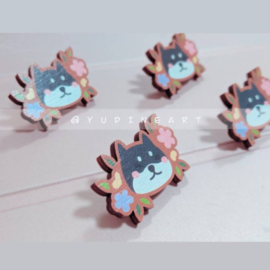 Floral Doge Pin Cute Shiba Inu Wooden Pin - Etsy