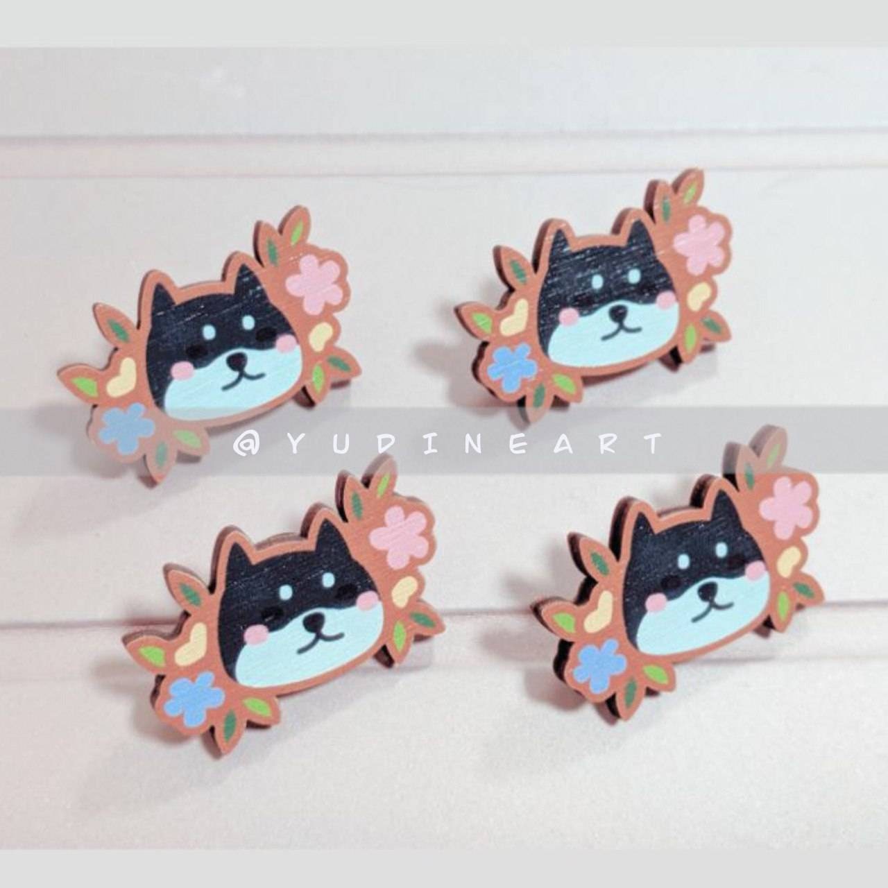 Floral Doge Pin Cute Shiba Inu Wooden Pin - Etsy