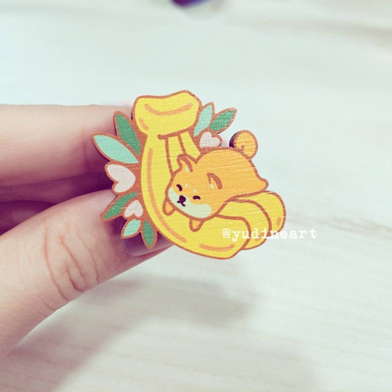 Banana Doge Pin Cute Shiba Inu Wooden Pin - Etsy