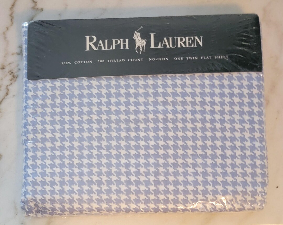 NOS Vntage Ralph Lauren Navy/white Houndstooth "addison" Flat Sheet ...