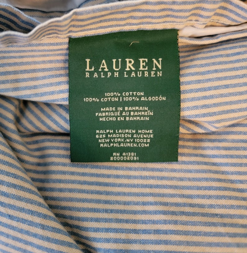 Vintage Lauren Ralph Lauren Blue and Tan Striped Flat Sheet - Queen ...