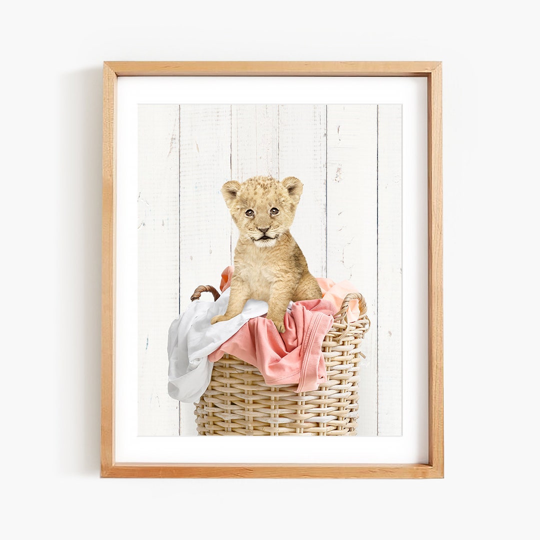 Lion Cub in Laundry Basket Farmhouse Style Laundry Wall Art - Etsy