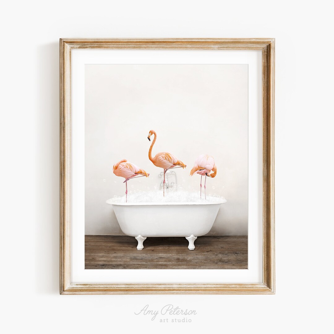 Three Flamingos in a Vintage Bathtub, Rustic Bath Style, Flamingo in ...