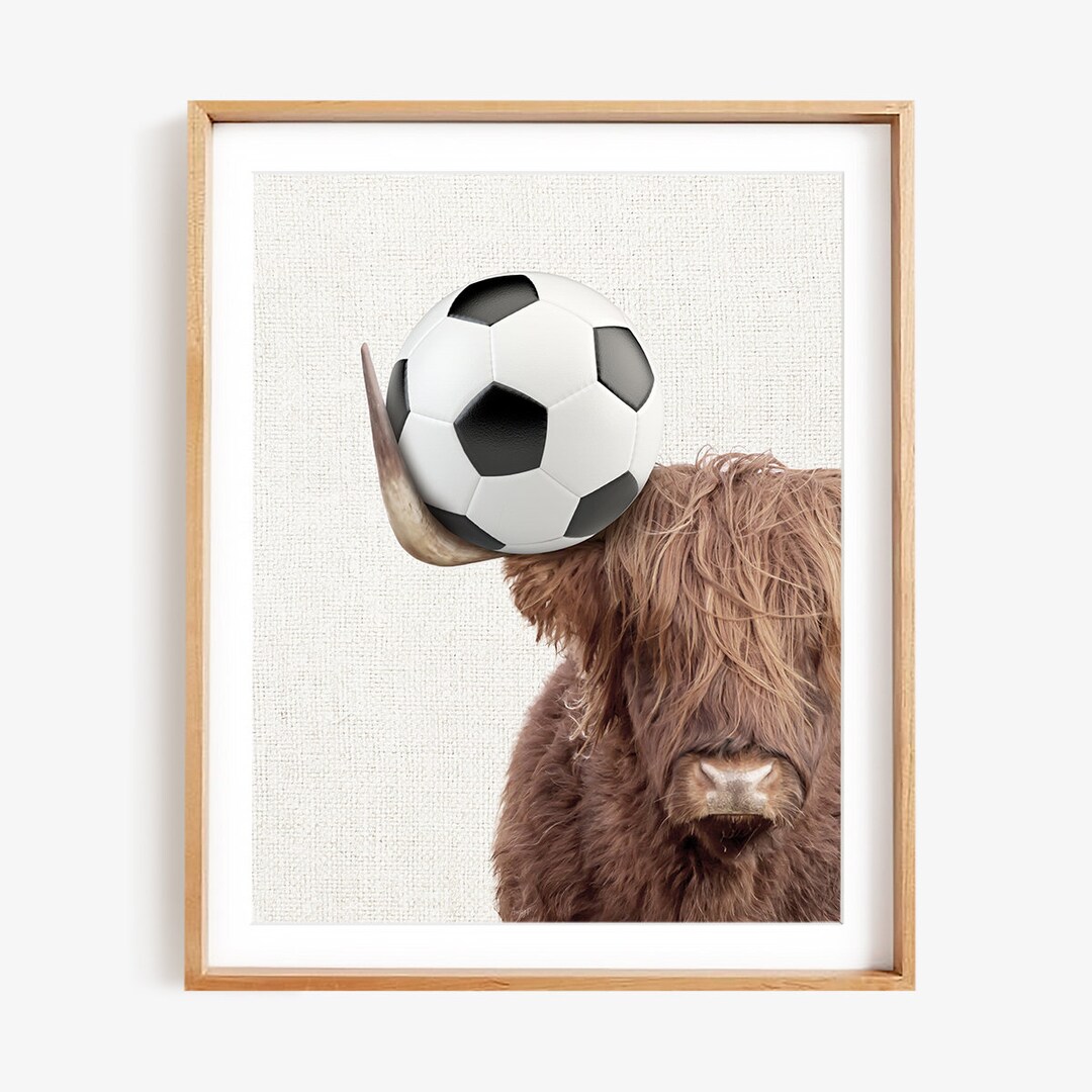 Highland Cow Soccer Ball, Soccer Wall Art, Highland Cow Wall Art by Amy ...