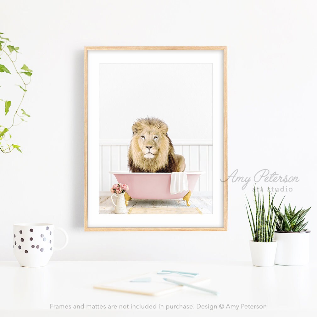 Wall Hangings Animal Art by Amy Peterson Animal Bathroom Art Lion in ...