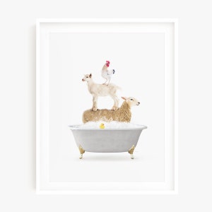 Stacked Farm Animals in Simple Tub Kids Bathroom Art Animal - Etsy