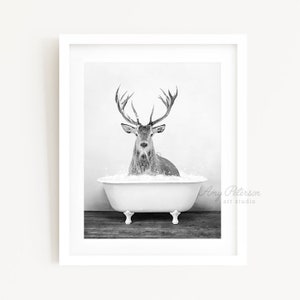 Deer in a Vintage Bathtub Rustic Bath Style in Black and - Etsy
