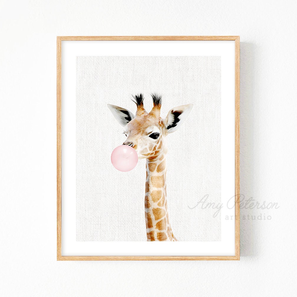 Baby Giraffe Blowing Bubble Gum Giraffe Print Safari Nursery - Etsy
