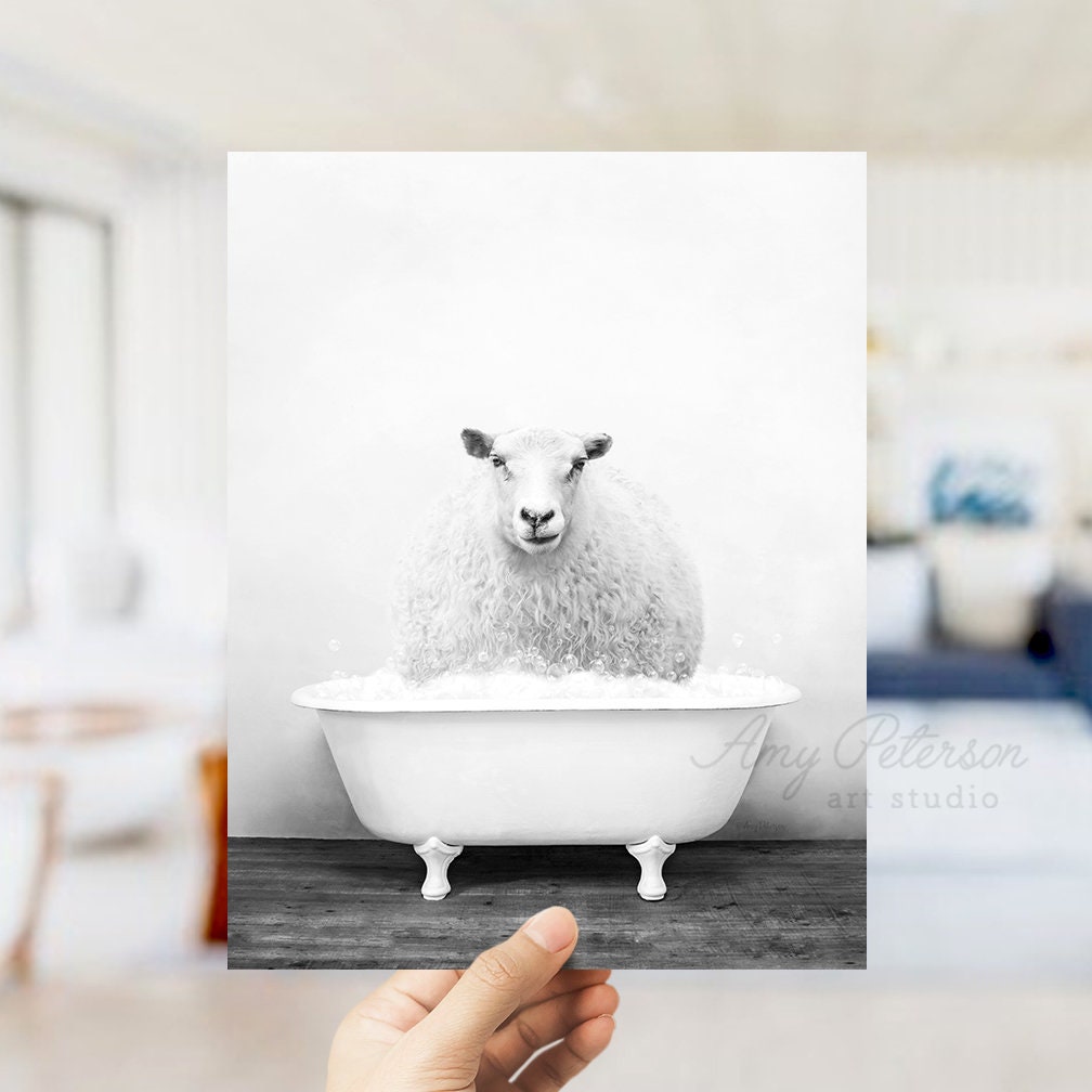Sheep in a Vintage Bathtub Rustic Bath Style in Black and - Etsy