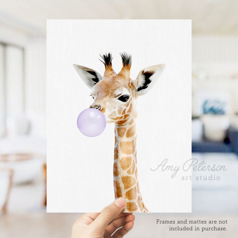 Baby Giraffe Blowing Bubble Gum Giraffe Print Safari Nursery - Etsy