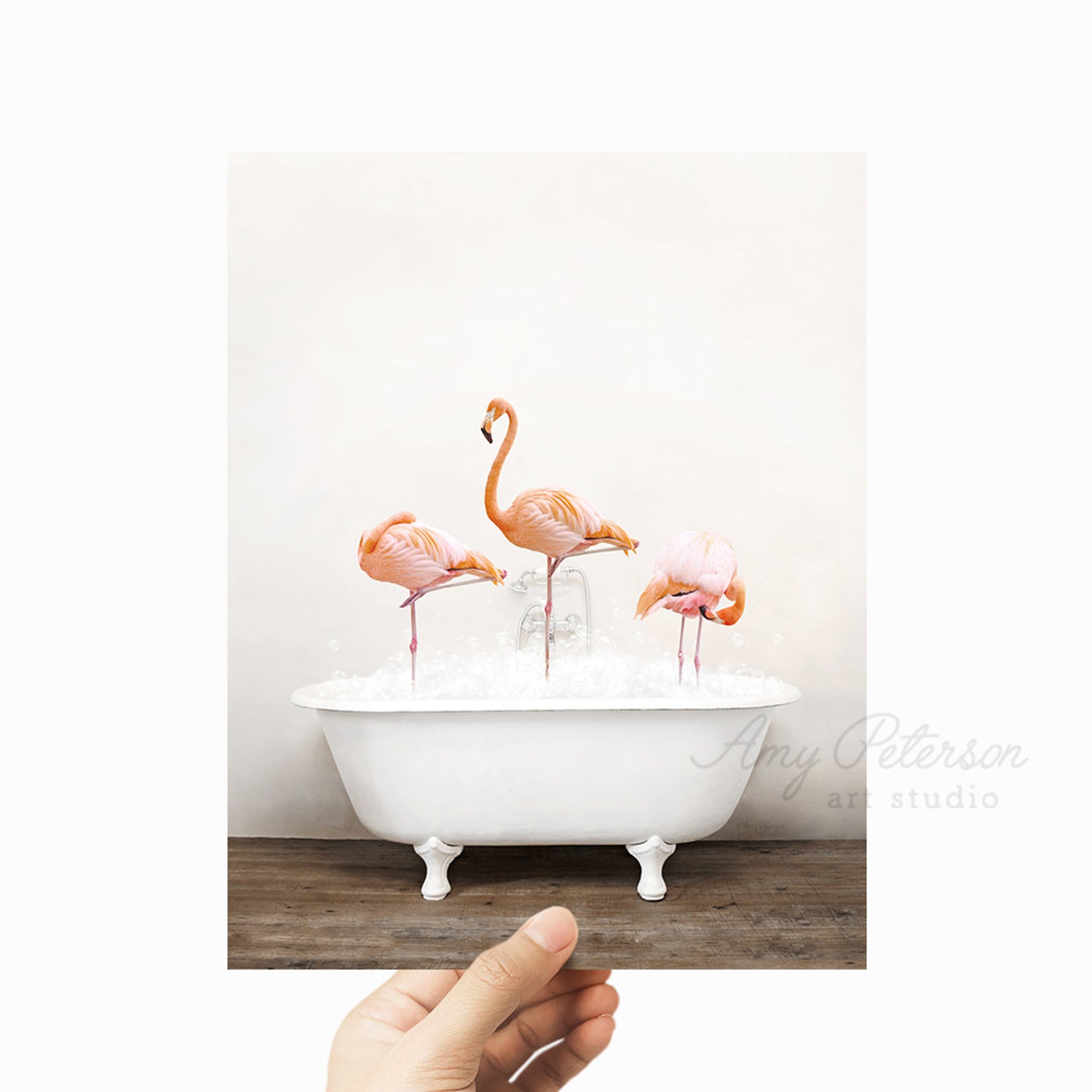 Three Flamingos in a Vintage Bathtub Rustic Bath Style - Etsy