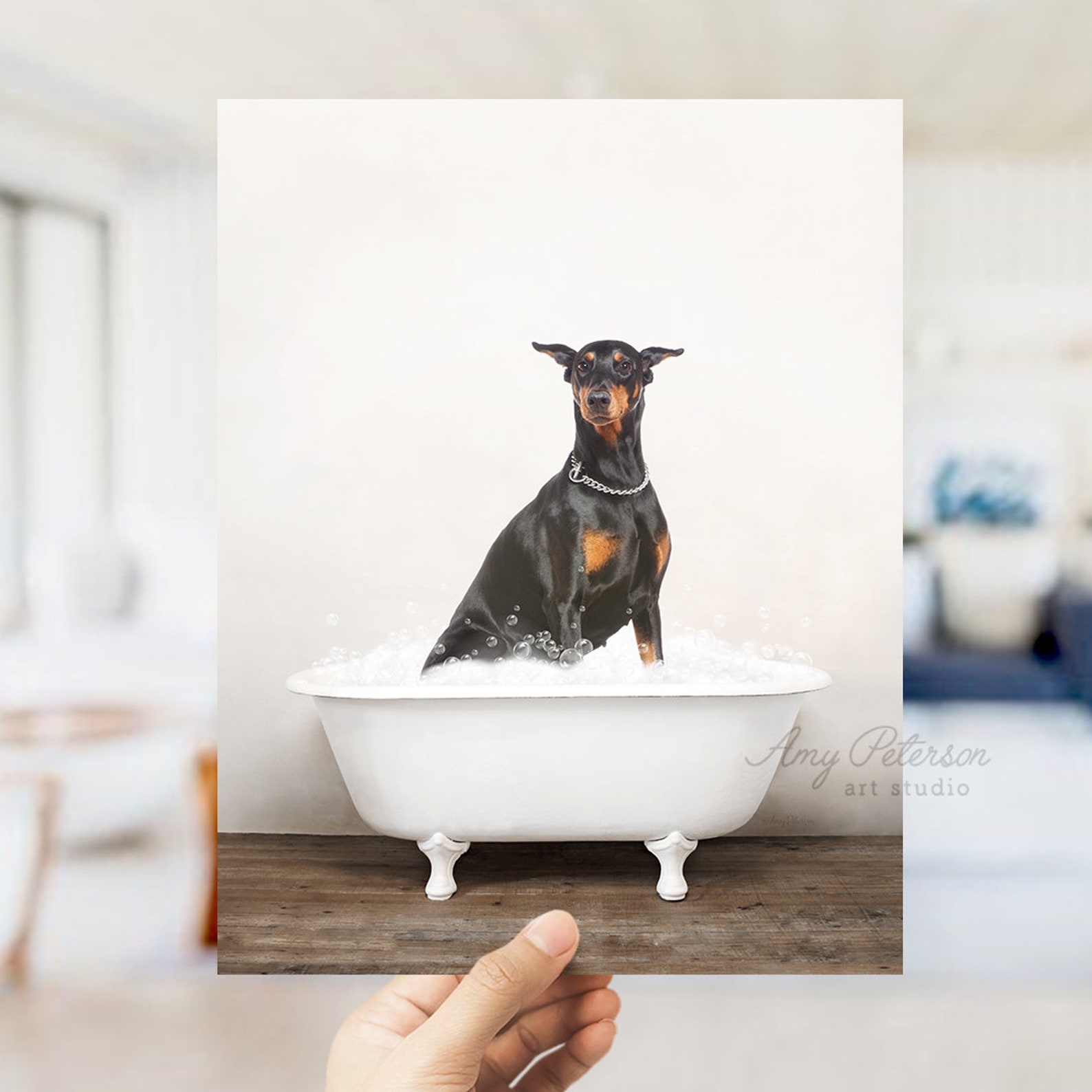 Doberman Pinscher Dog in a Vintage Bathtub Bathroom Art - Etsy