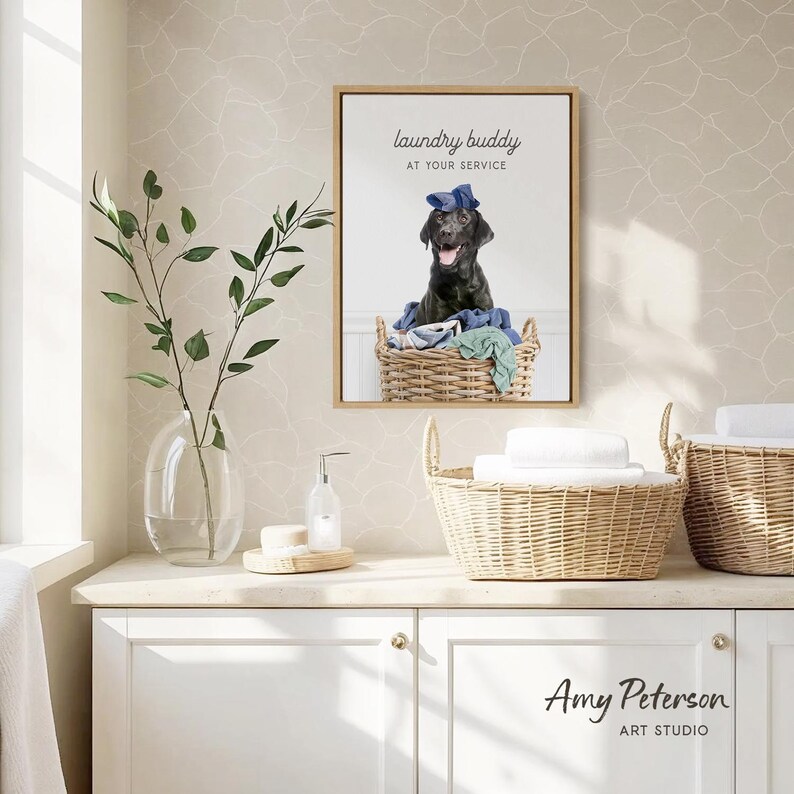 Black Lab Laundry Buddy Art Print: Whimsical Dog Wall Decor - Etsy