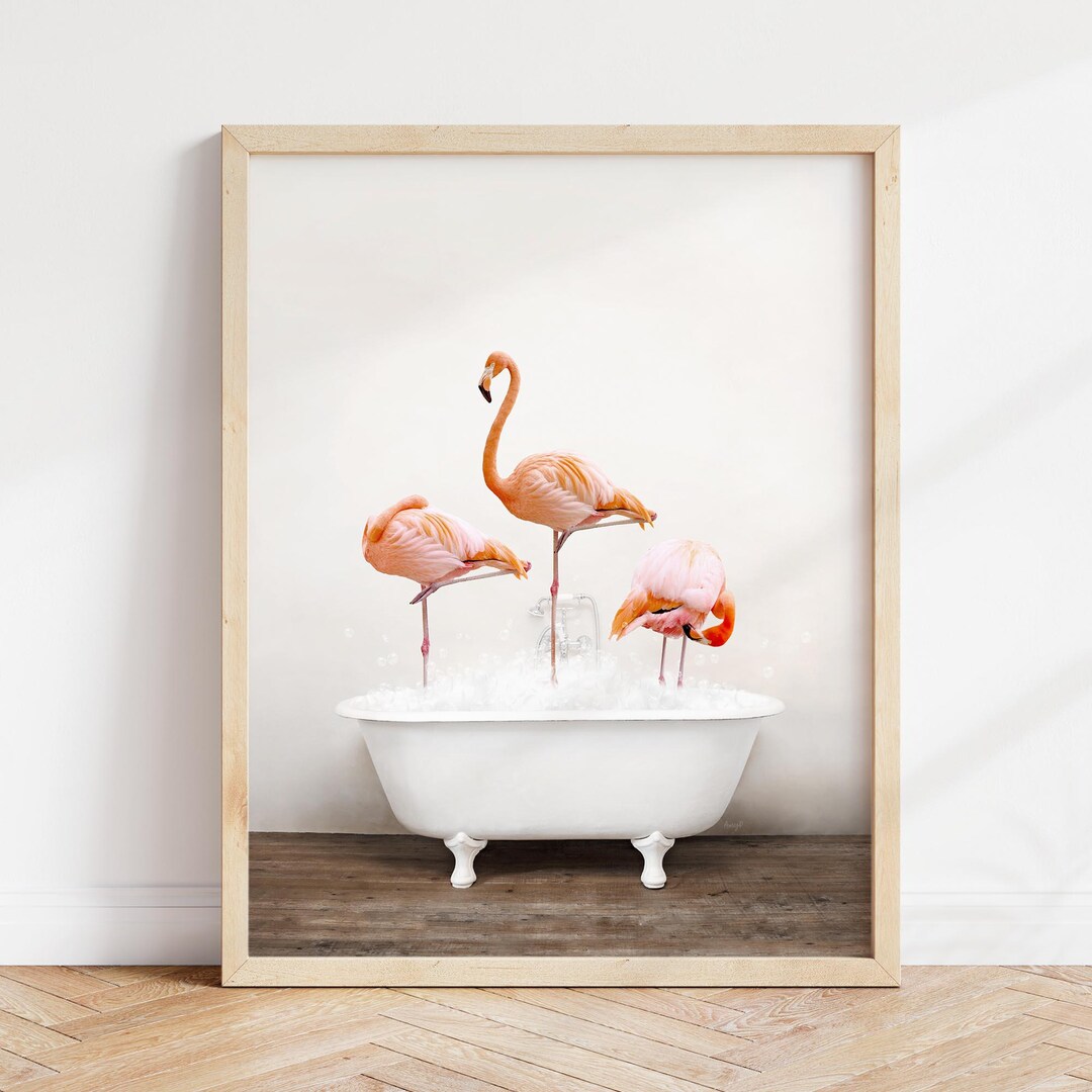 Three Flamingos in a Vintage Bathtub, Rustic Bath Style, Flamingo in ...