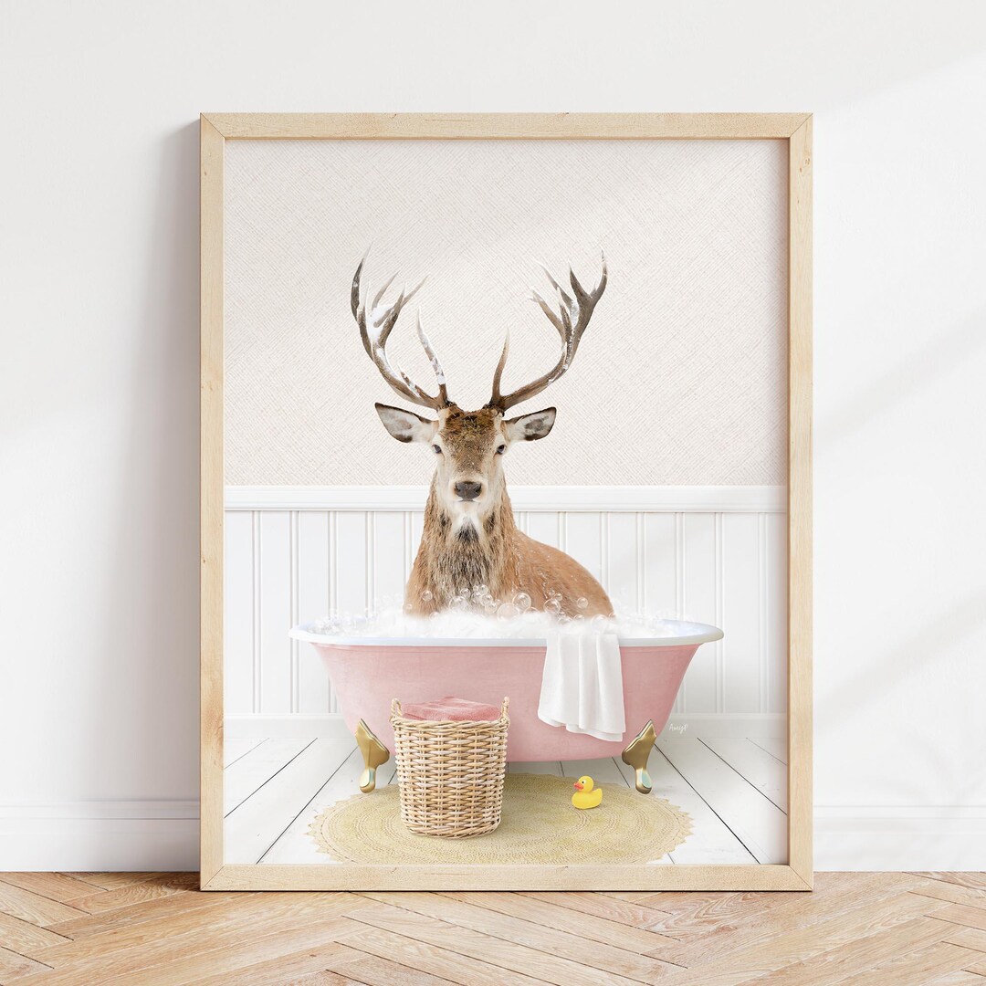 Deer in a Vintage Bathtub, Cottage Pink Bath Style, Deer in Tub ...