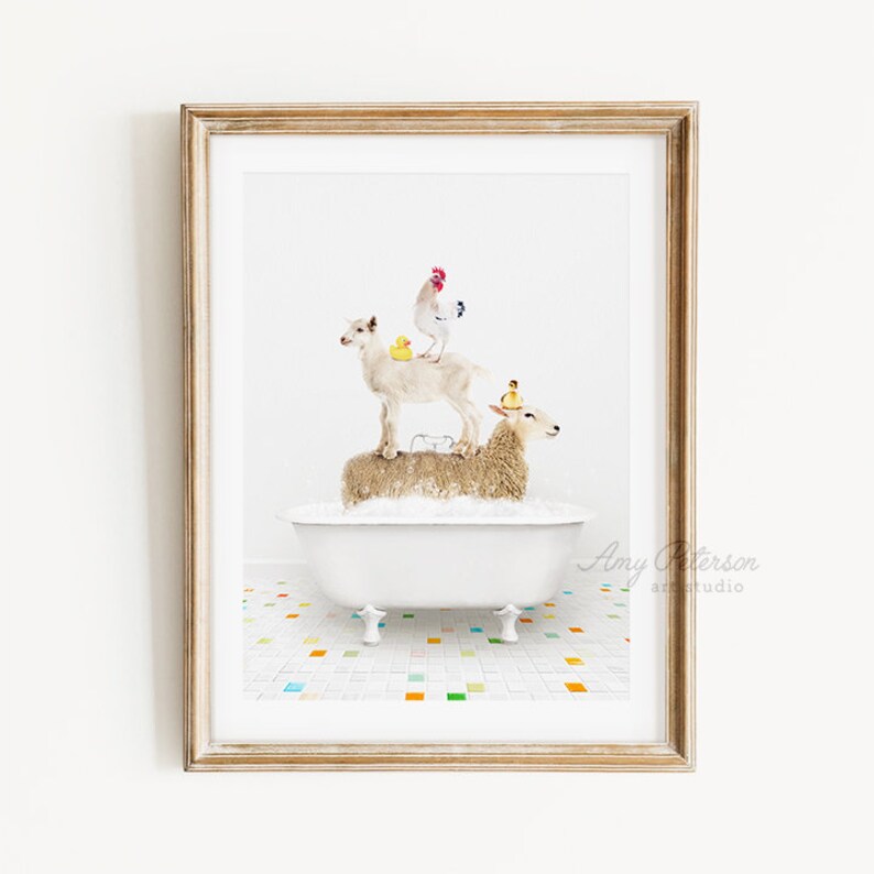 Farm Animals in a Vintage Bathtub Kids Bath Style Stacked - Etsy