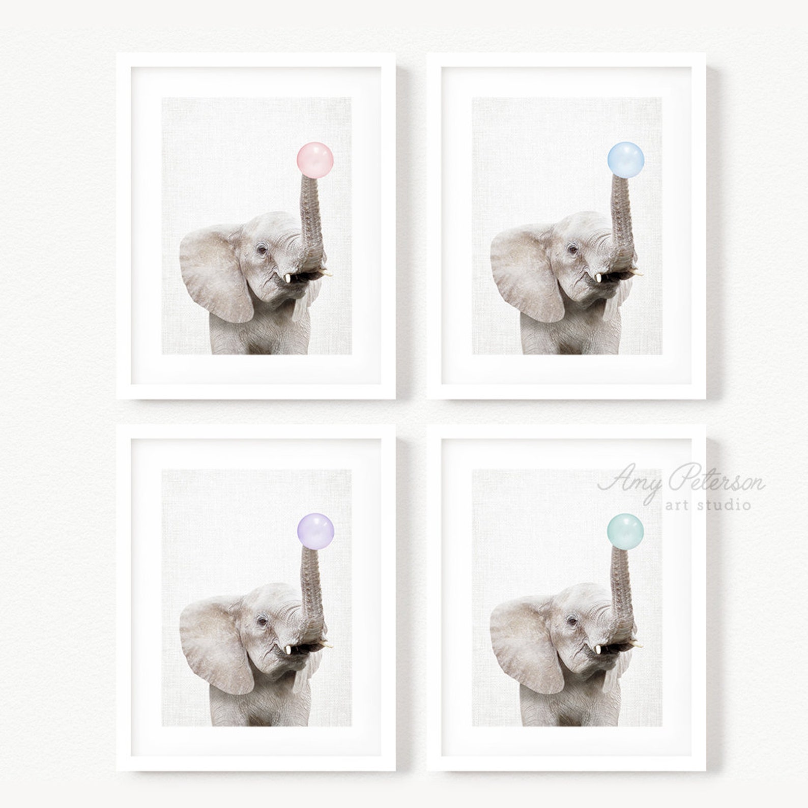Baby Elephant Blowing Bubble Gum Elephant Print Safari - Etsy