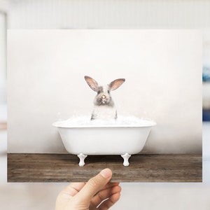 Bunny in a Vintage Bathtub, Rustic Bath Style, Bunny in Tub, Bathroom ...