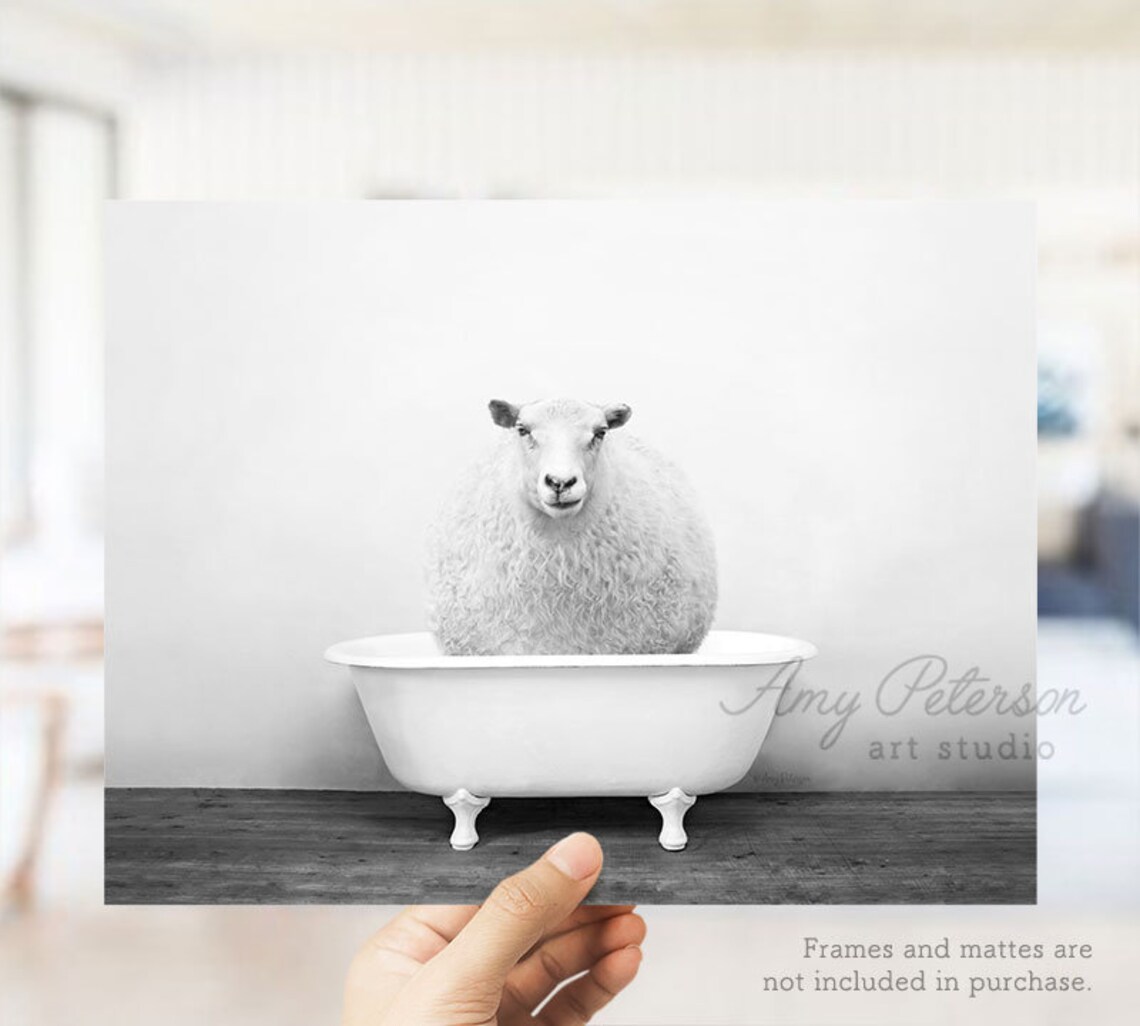 Sheep in a Vintage Bathtub Rustic Bath Style in Black and | Etsy