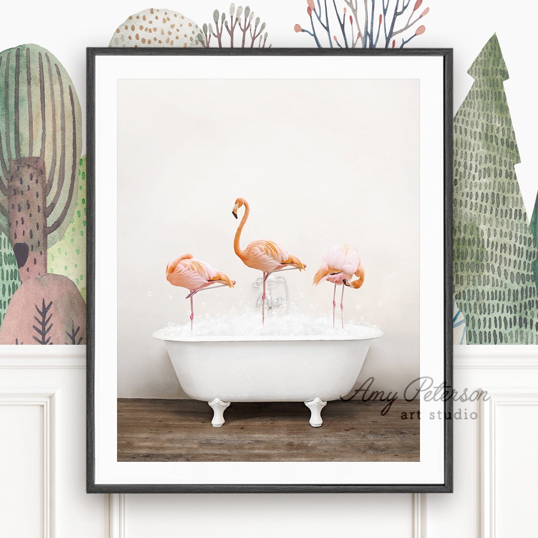 Three Flamingos in a Vintage Bathtub, Rustic Bath Style, Flamingo in ...