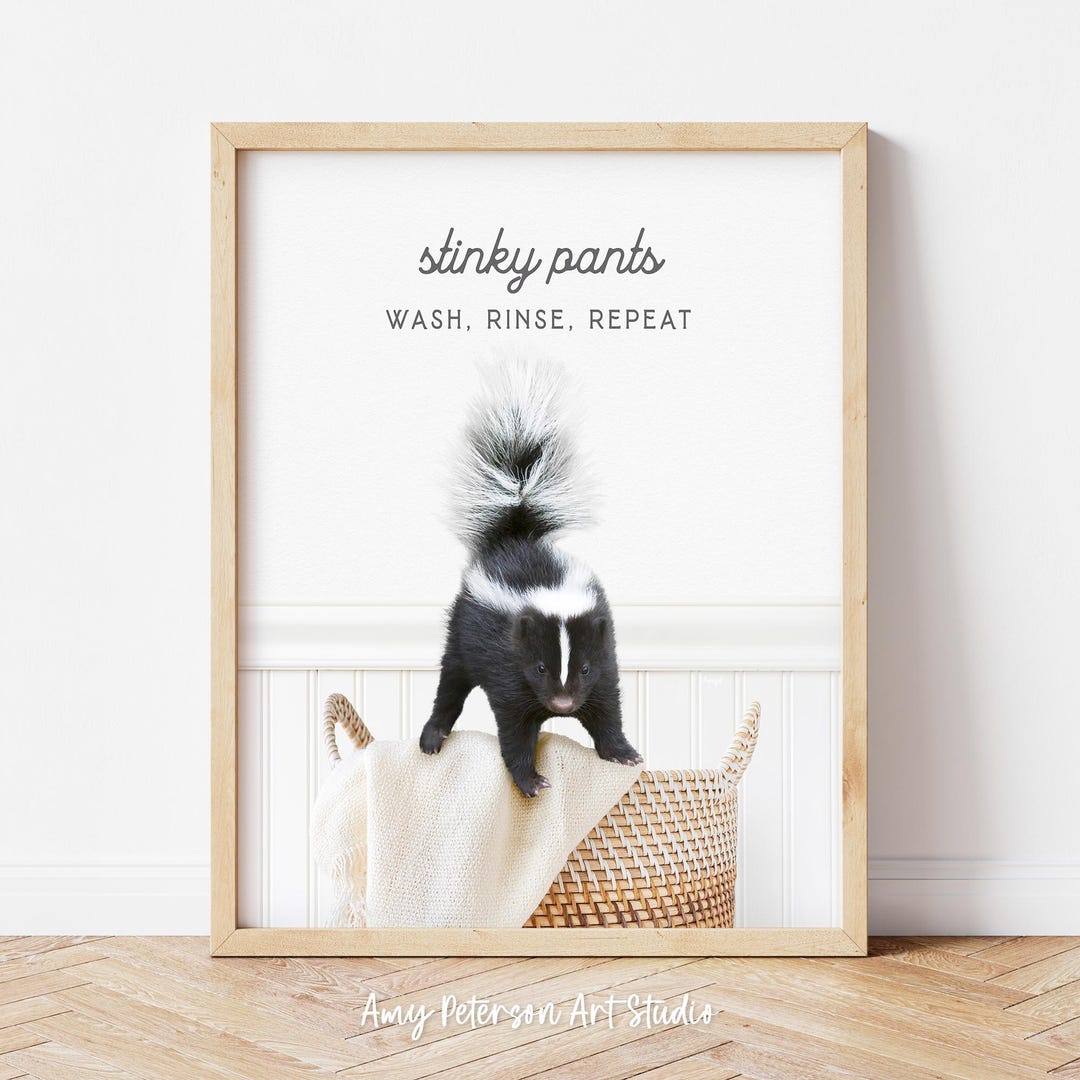 Baby Skunk stinky Pants on Laundry Basket, Laundry Wall Art, Laundry ...