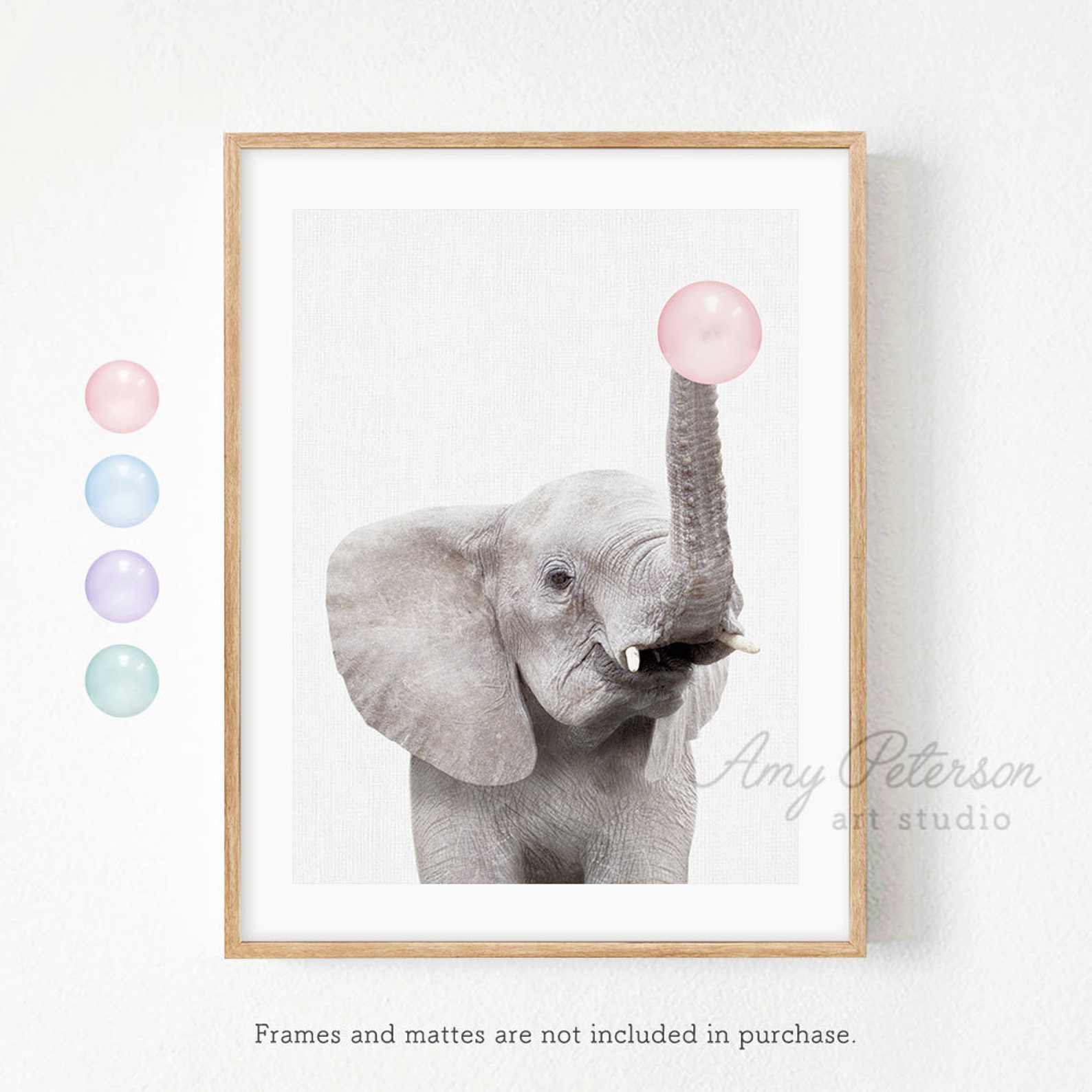 Baby Elephant Blowing Bubble Gum Elephant Print Safari | Etsy